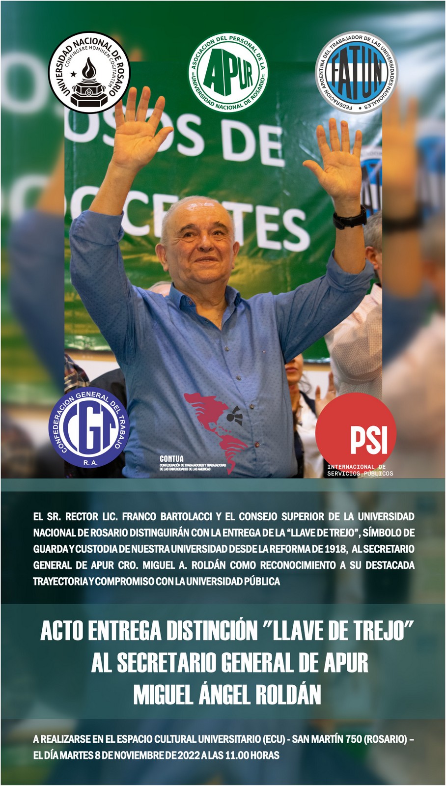 Acto Entrega Distinción "Llave de Trejo" al Secretario General de APUR ...